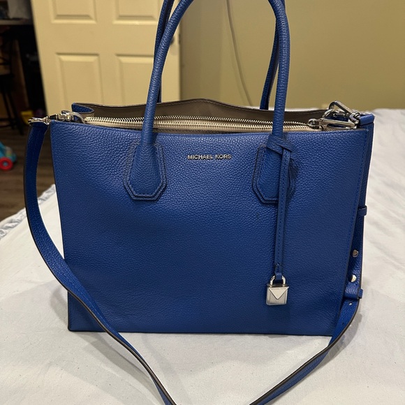 Michael Kors | Bags | Michael Kors Blue Leather Tote Bag | Poshmark